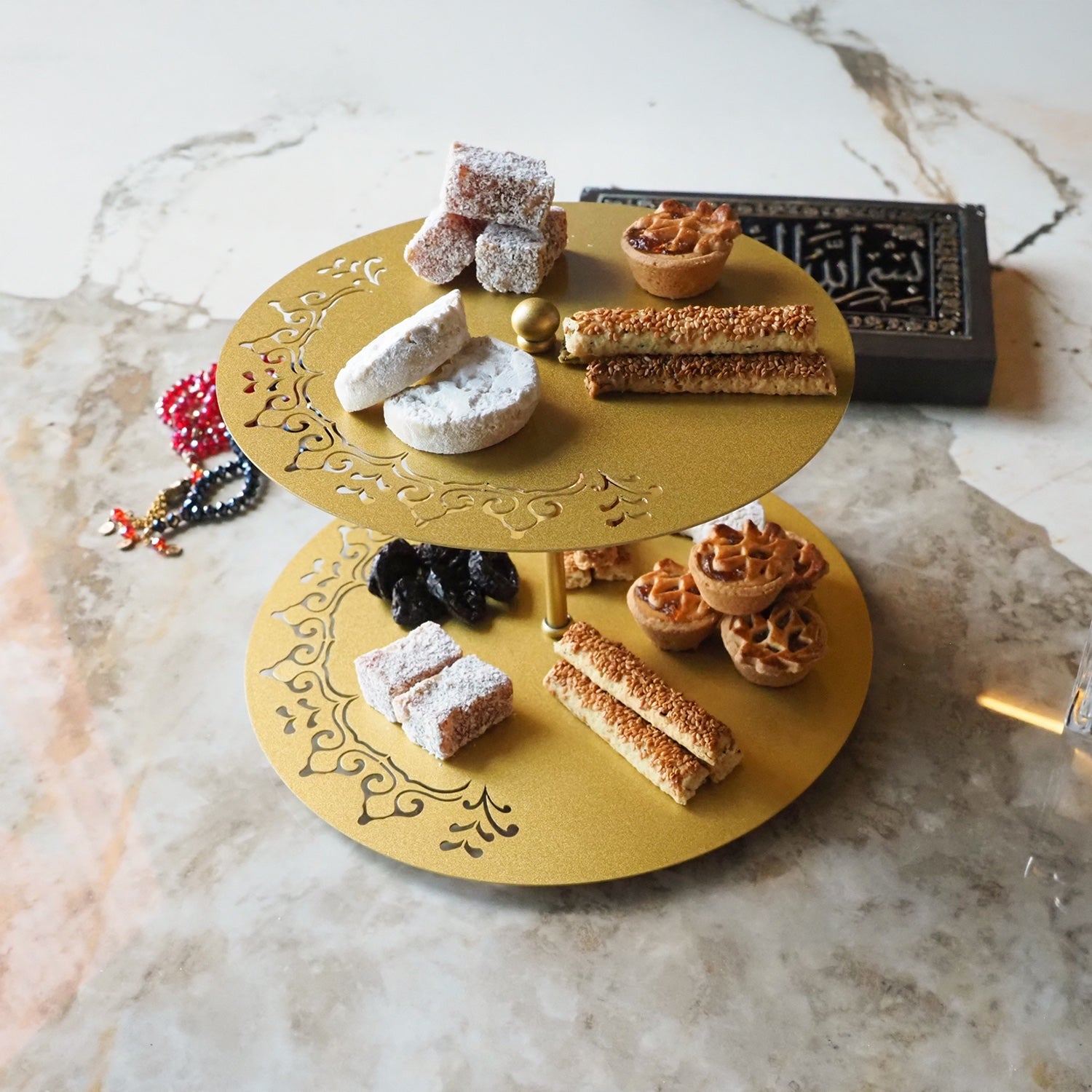 2 Tier Metal Islamic Serving Tray Stand - WAMH192 – Wall Art Istanbul
